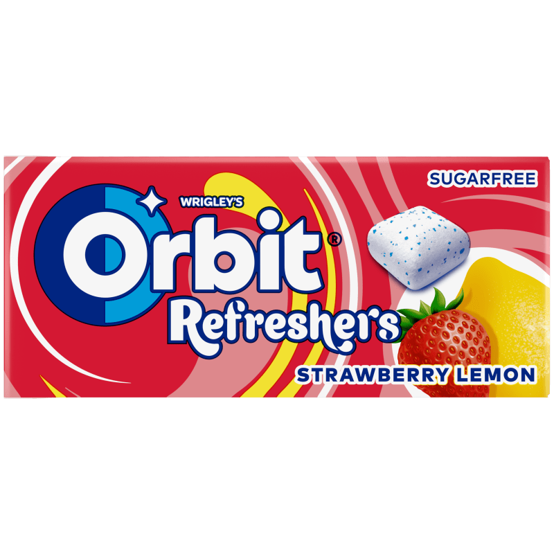 Chicle sin azúcar con edulcorantes y sabor a fresa y limón | chiclesorbit