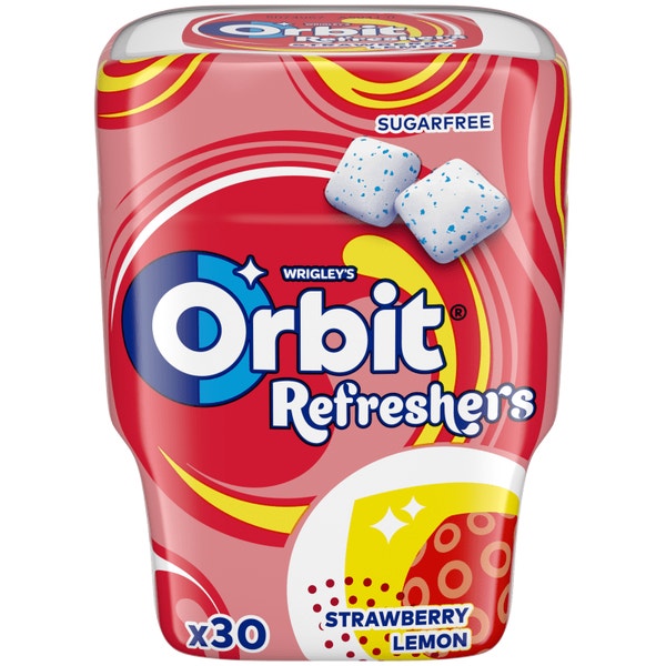 Chicle sin azúcar con edulcorantes y sabor a fresa y limón | chiclesorbit